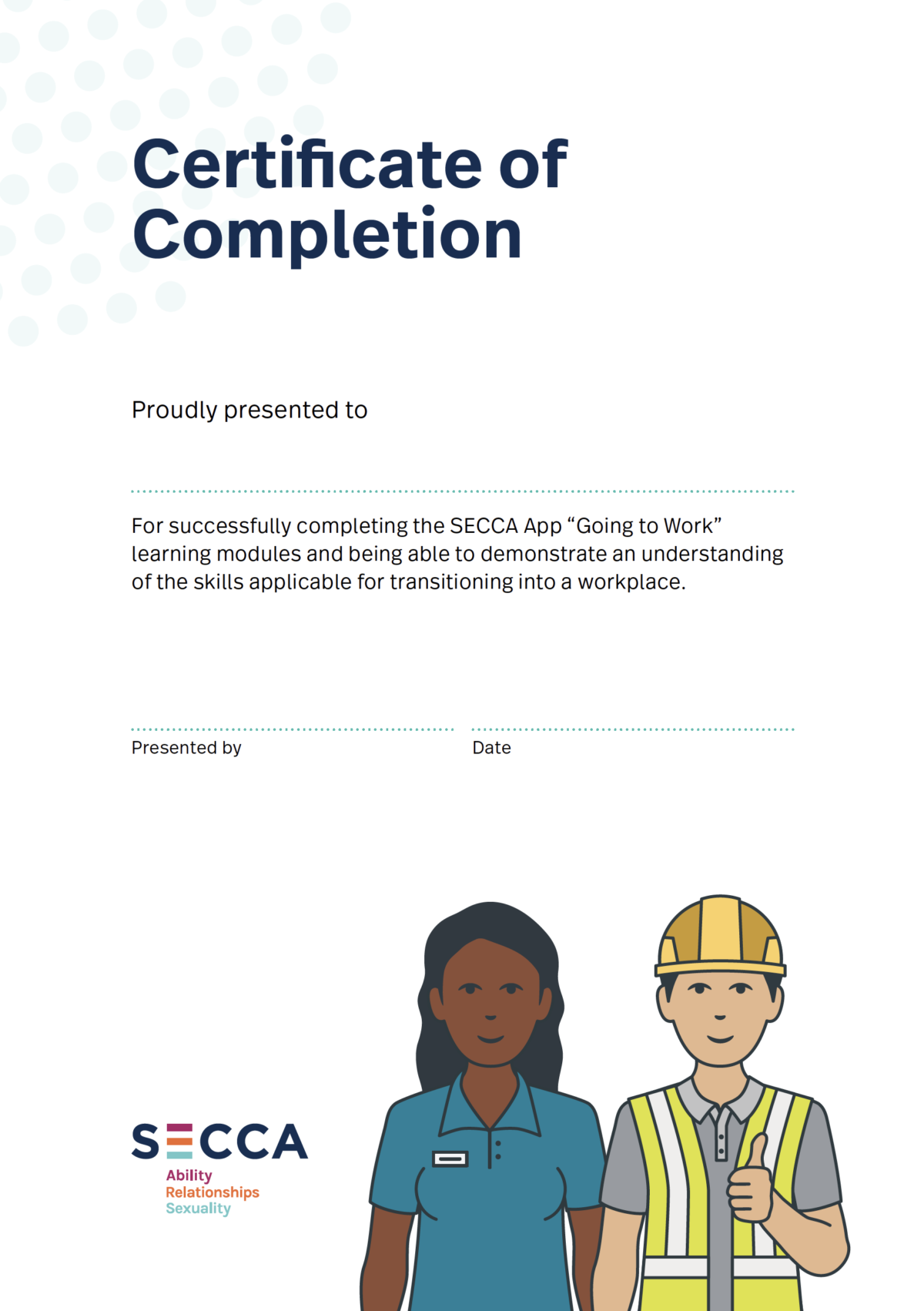Going to Work Certificate | SECCA